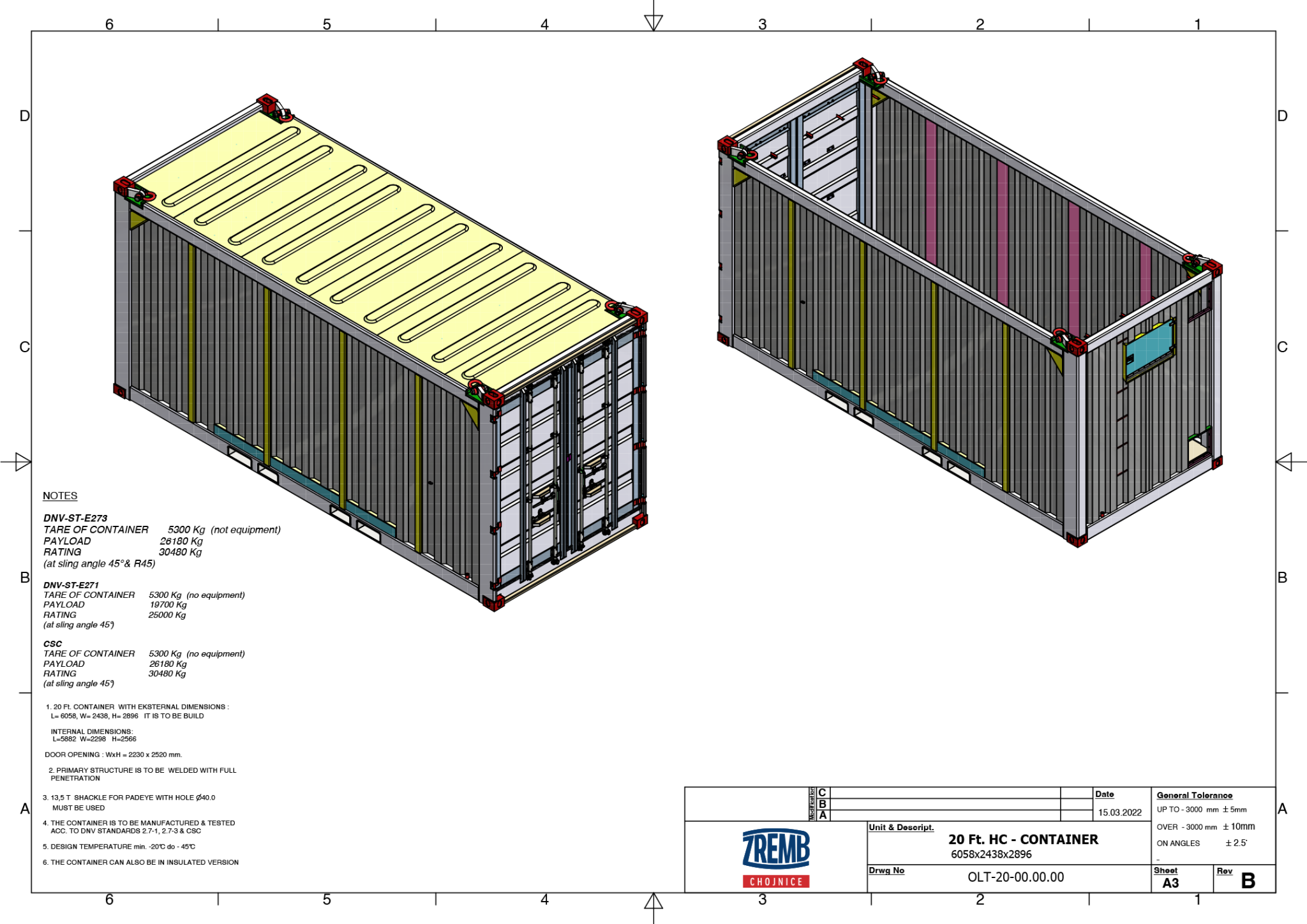 Kontener DNV 2.7-1 / DNV 2.7-3 / CSC 20ft – ZREMB Chojnice S.A.